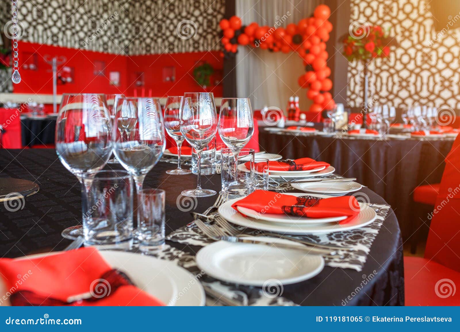 Serving of the Wedding Table, Beautiful Festive Decor in Red Stock ...