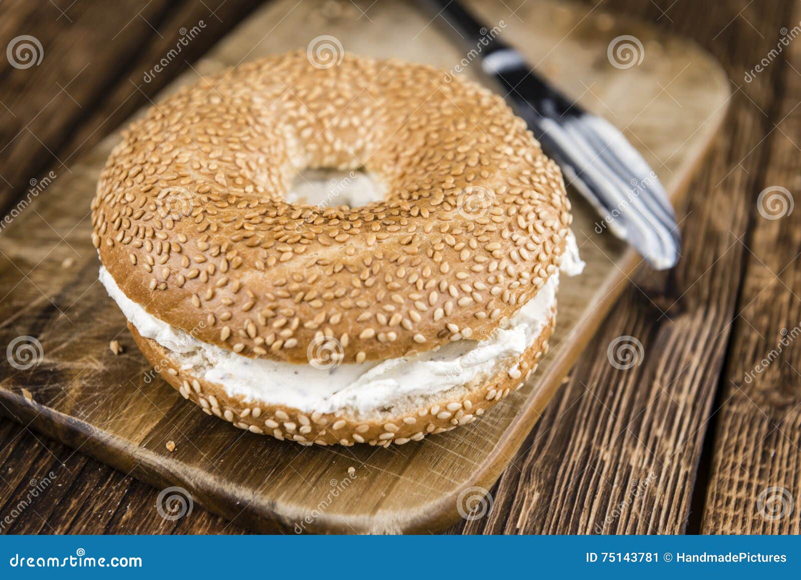 Sesame Bagel (with Cream Cheese) Stock Image - Image of breakfast ...