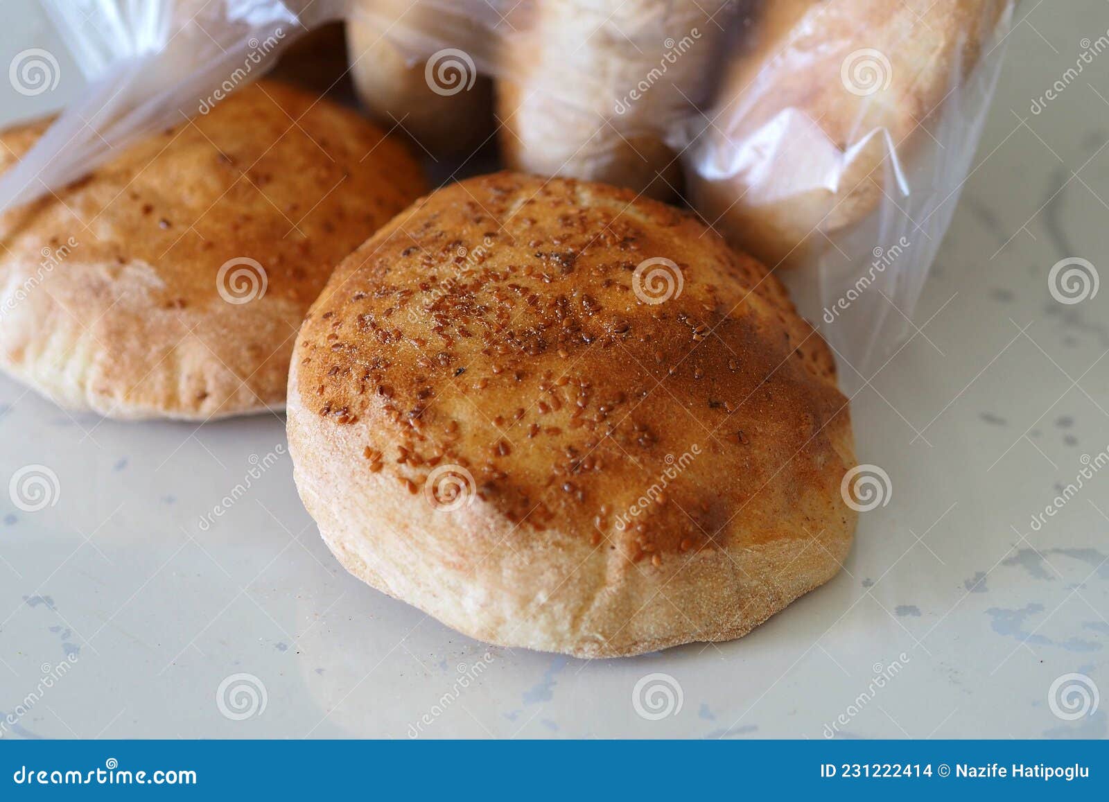 Sesame Bun Made with Wheat Flour, Toasted Bun with Fresh Sesame in the ...