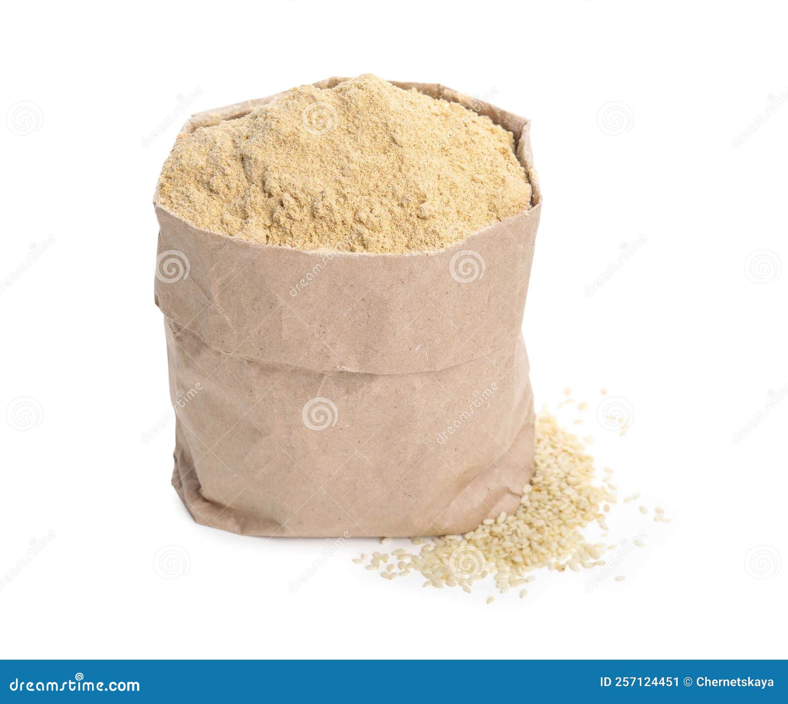 Sesame Flour in Paper Bag Isolated on White Stock Image - Image of ...