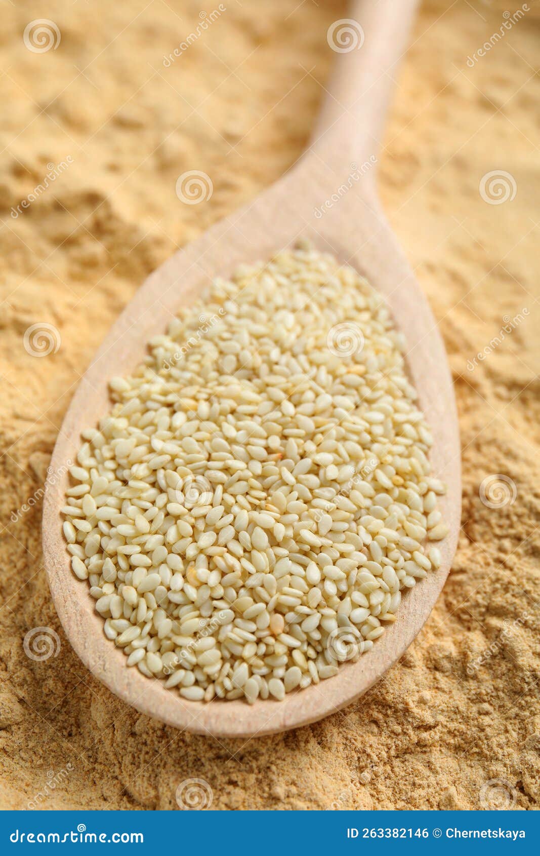 Sesame Flour and Spoon with Seeds, Closeup Stock Photo - Image of diet ...