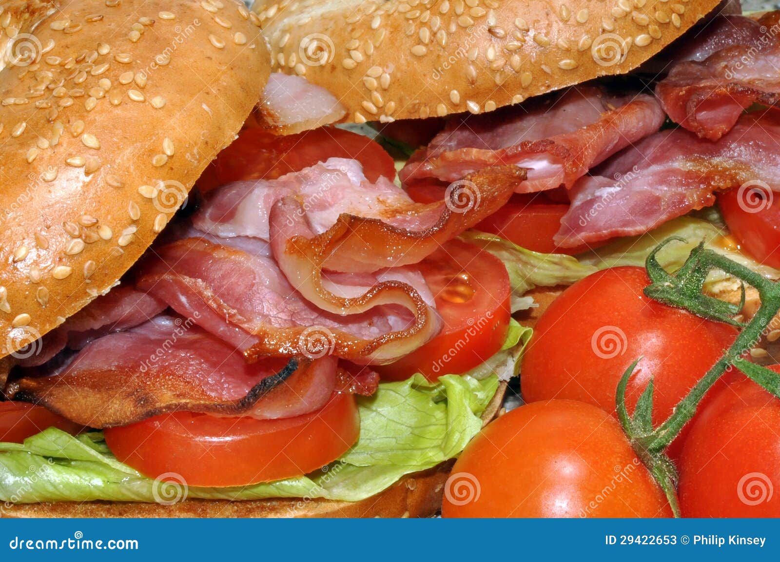 Sesame Seed Bagel with Bacon Stock Image - Image of iceberg, pork: 29422653