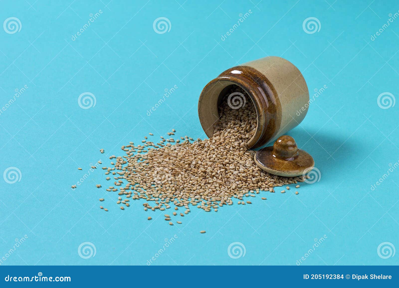 Sesame Seeds in Pot on Blue Background Stock Photo - Image of asian ...