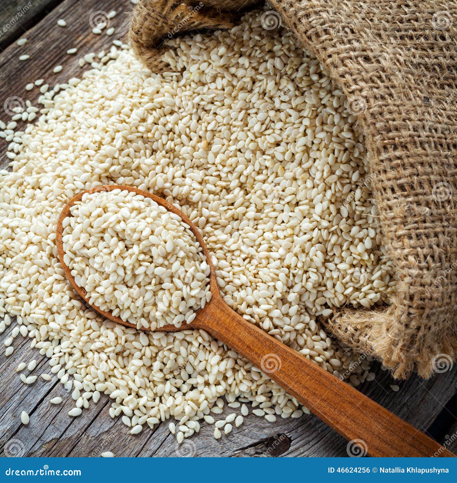 Sesame Seeds in Wooden Spoon on Wooden Rustic Table Stock Photo - Image ...