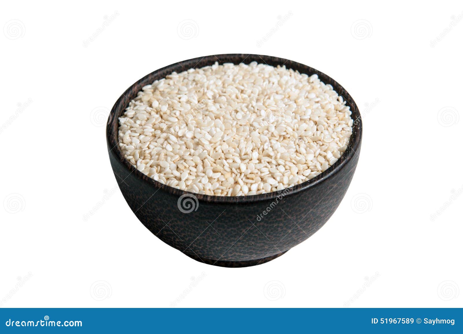 Sesame in Wood Bowl Isolated on White Stock Image - Image of group ...