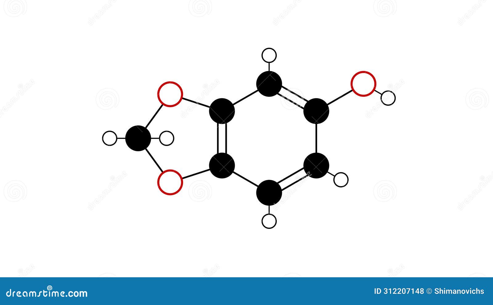 Sesamol Molecule, Structural Chemical Formula, Ball-and-stick Model ...