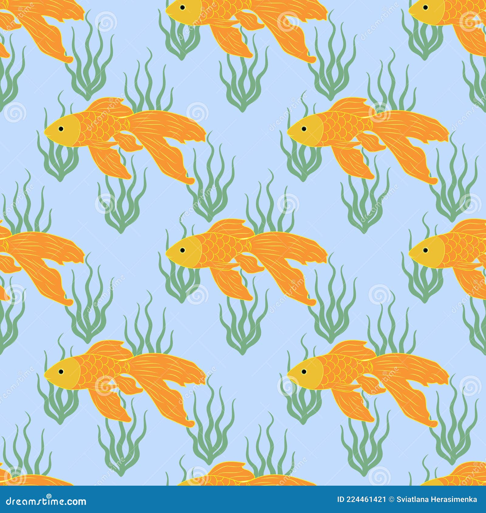 Seamless Pattern Goldfish. Vector Flat Illustration. Stock Vector ...