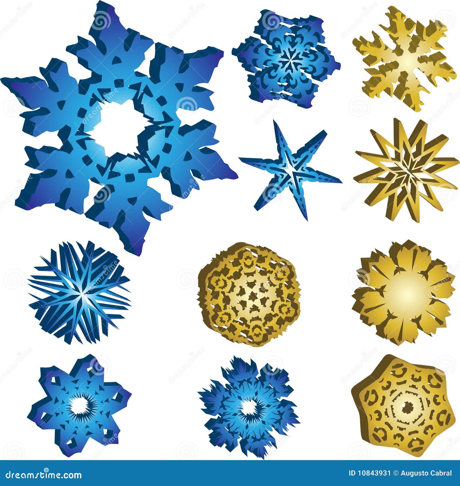Set of 11 3D Snowflakes stock vector. Illustration of decorative - 10843931
