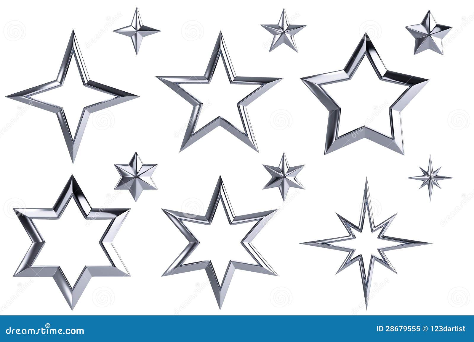 Set of 12 chrome stars stock illustration. Illustration of decor - 28679555
