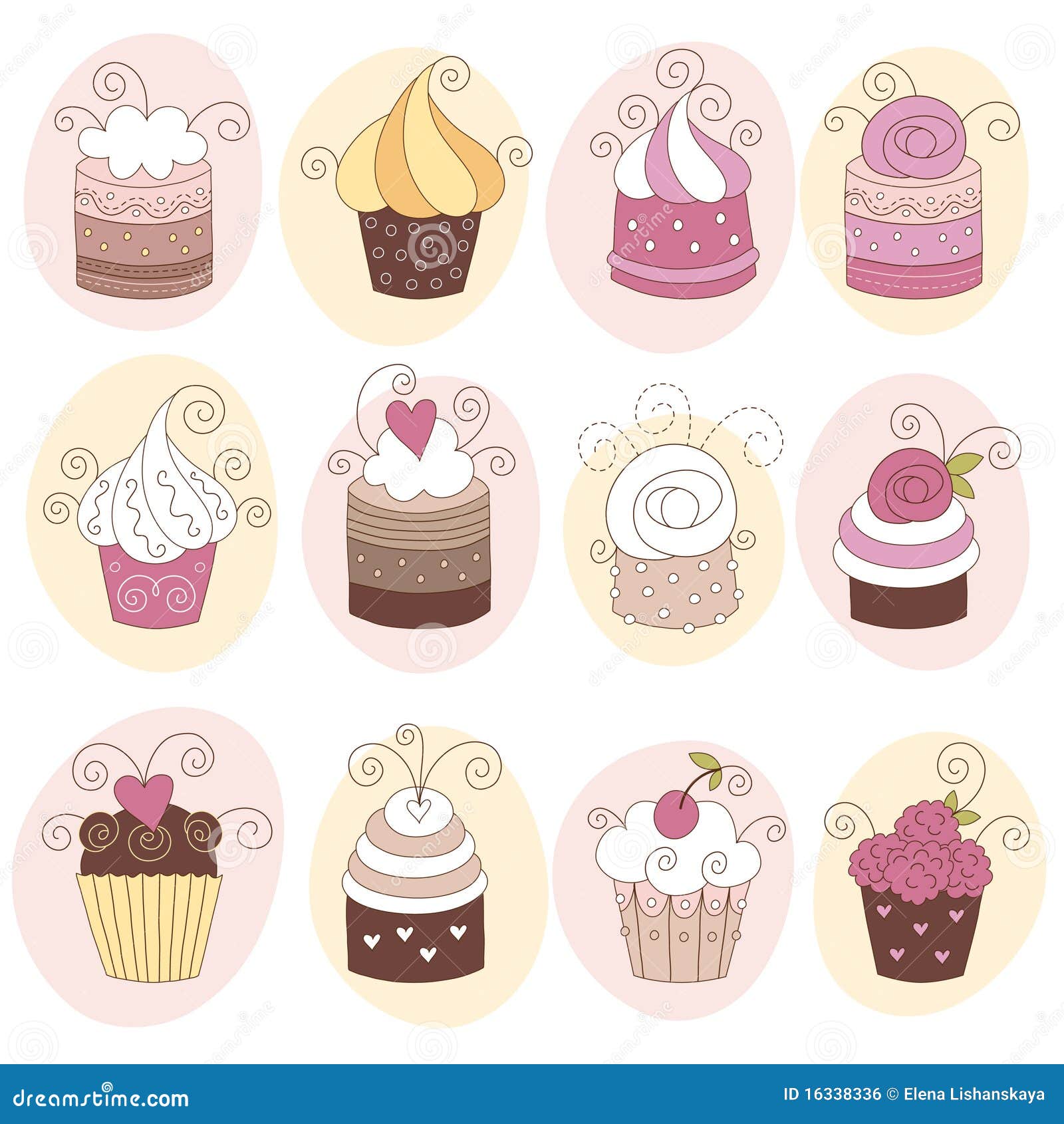 Set of 12 cute cupcakes stock vector. Illustration of muffin - 16338336