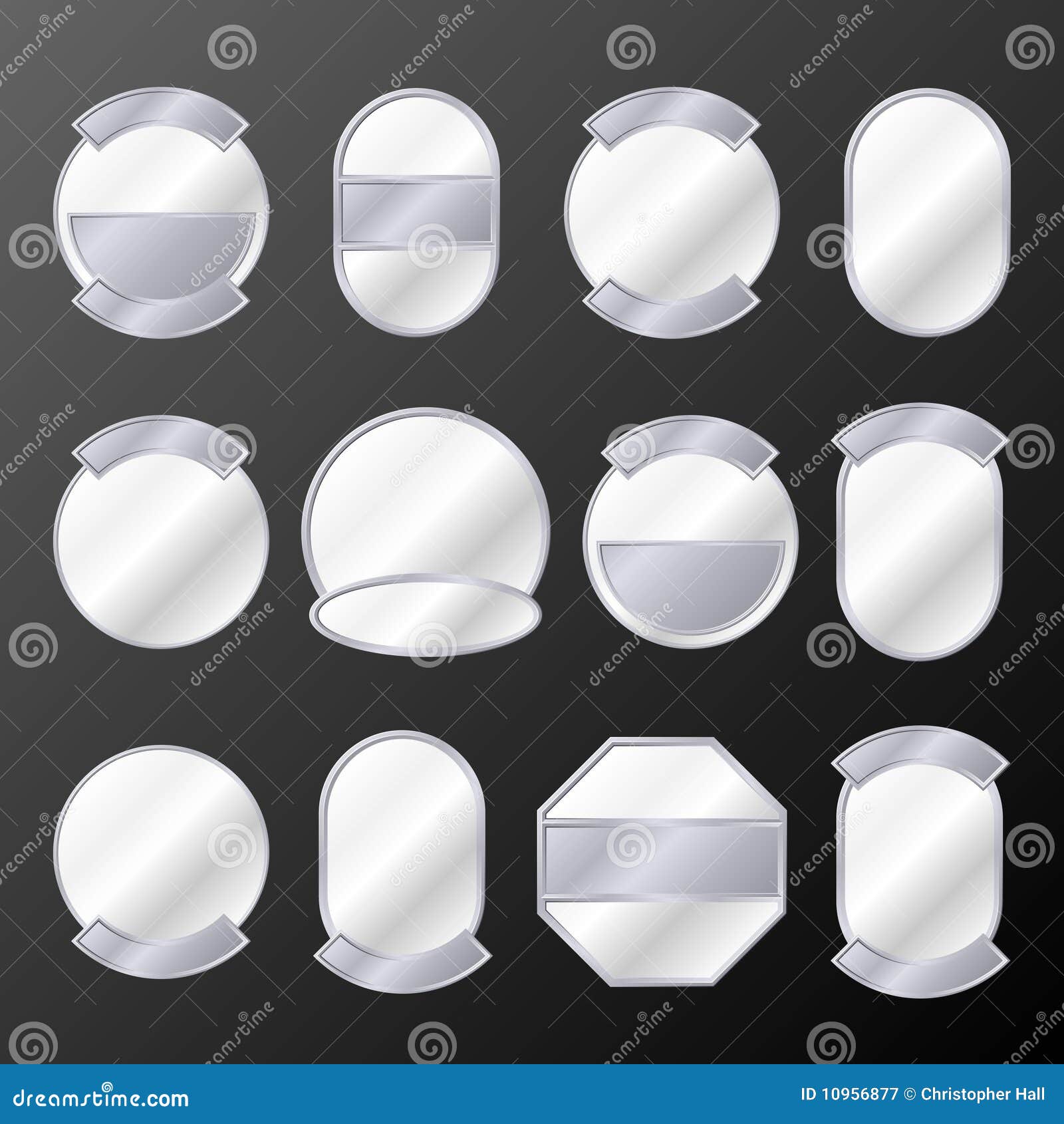 Set of 12 silver badges stock vector. Illustration of service - 10956877