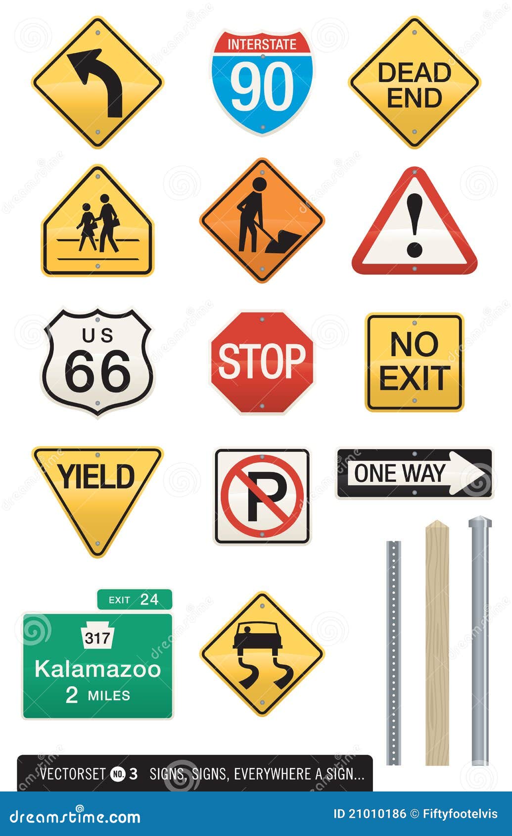 Set of 14 Highway Signs stock vector. Illustration of post - 21010186