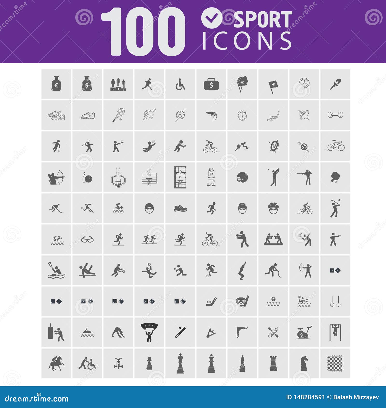 100 Set of Universal Sport Icons for Web, Mobile. Stock Vector ...