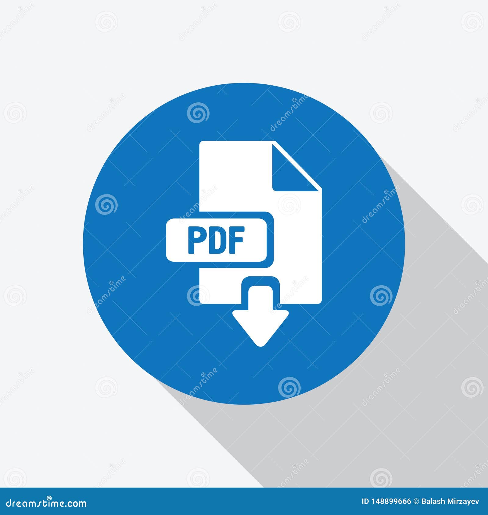 White Download Pdf File Icon in Blue Circle. Stock Vector ...