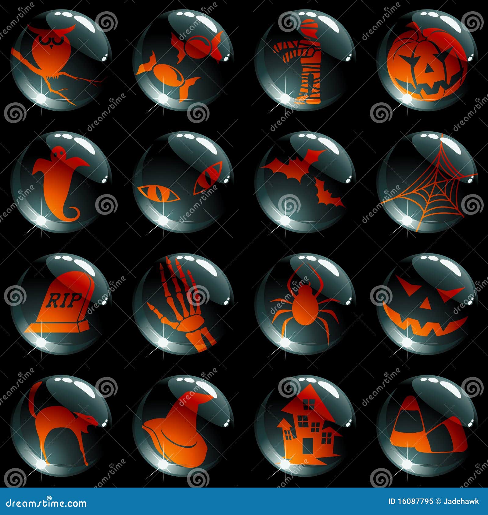 Set of 16 Black Halloween Buttons Stock Vector - Illustration of button ...