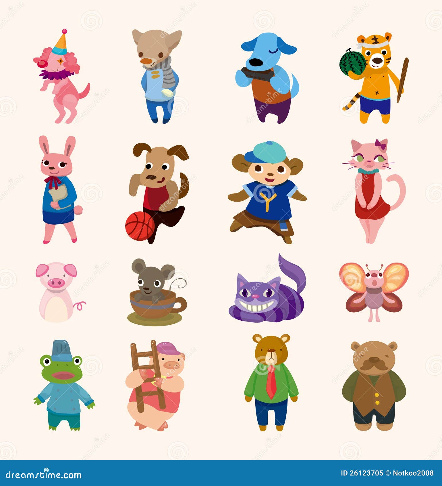 Set of 16 Cute Animal Icons Stock Vector - Illustration of character ...