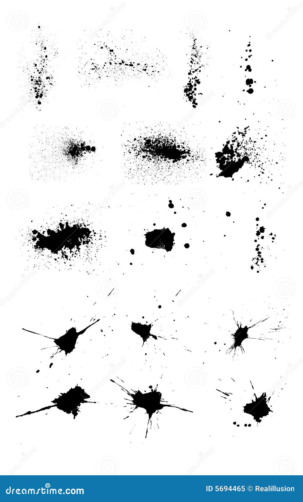 Set of 16 grunge splash stock vector. Illustration of collection - 5694465