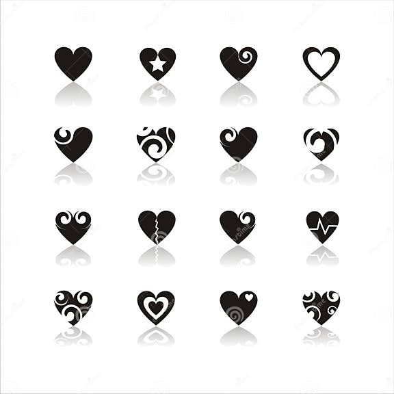 Set of 16 hearts icons stock vector. Illustration of design - 12632632