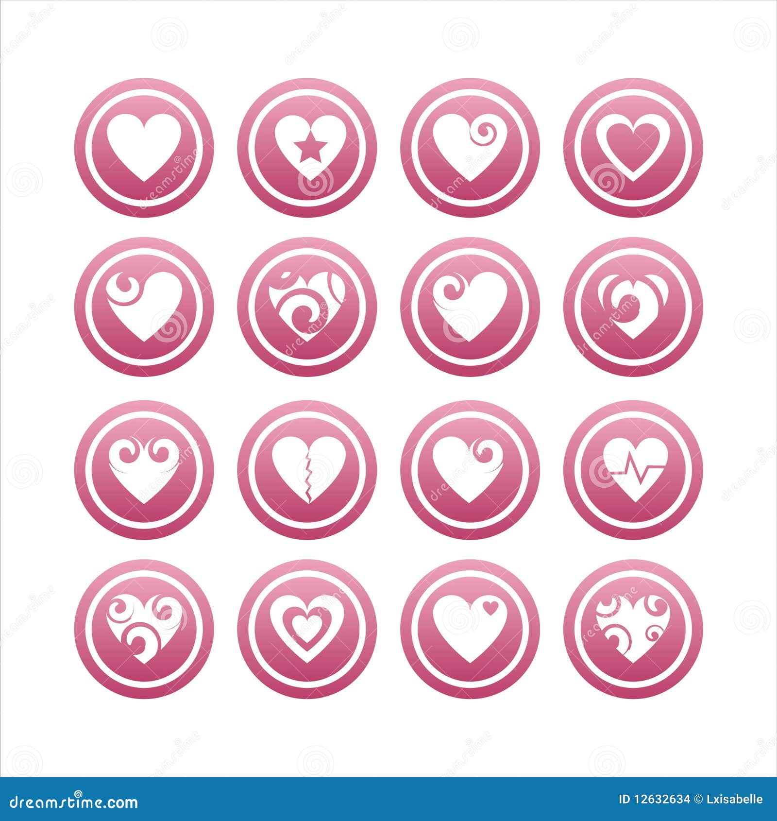 Set of 16 hearts signs stock vector. Illustration of glossy - 12632634