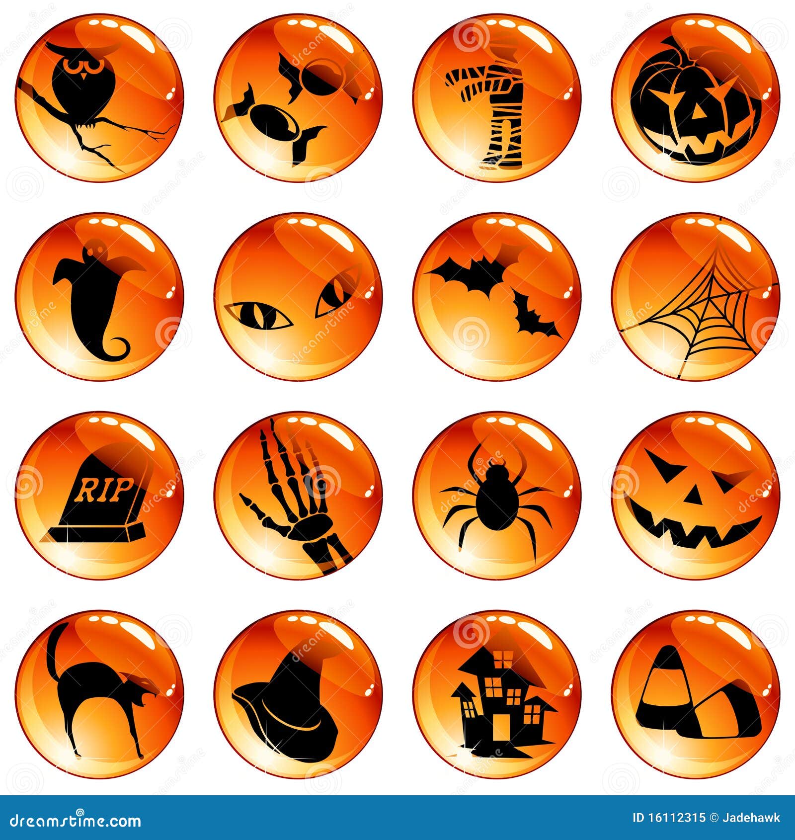 Set of 16 Orange Halloween Buttons Stock Vector - Illustration of ...