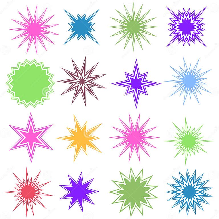 Set of 16 Starburst Shapes stock vector. Illustration of icons - 10047081