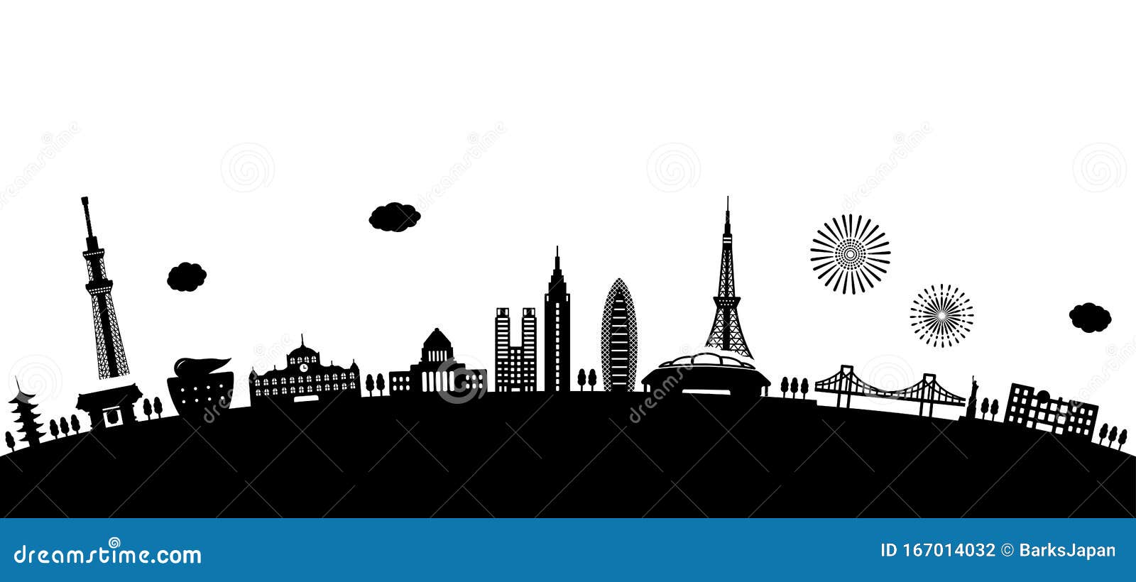 Tokyo Landscape Vector Illustration Arch Shape / Monochrome Stock ...