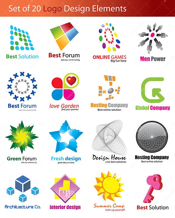 Set of 20 Logo Elements stock vector. Illustration of clean - 5883786