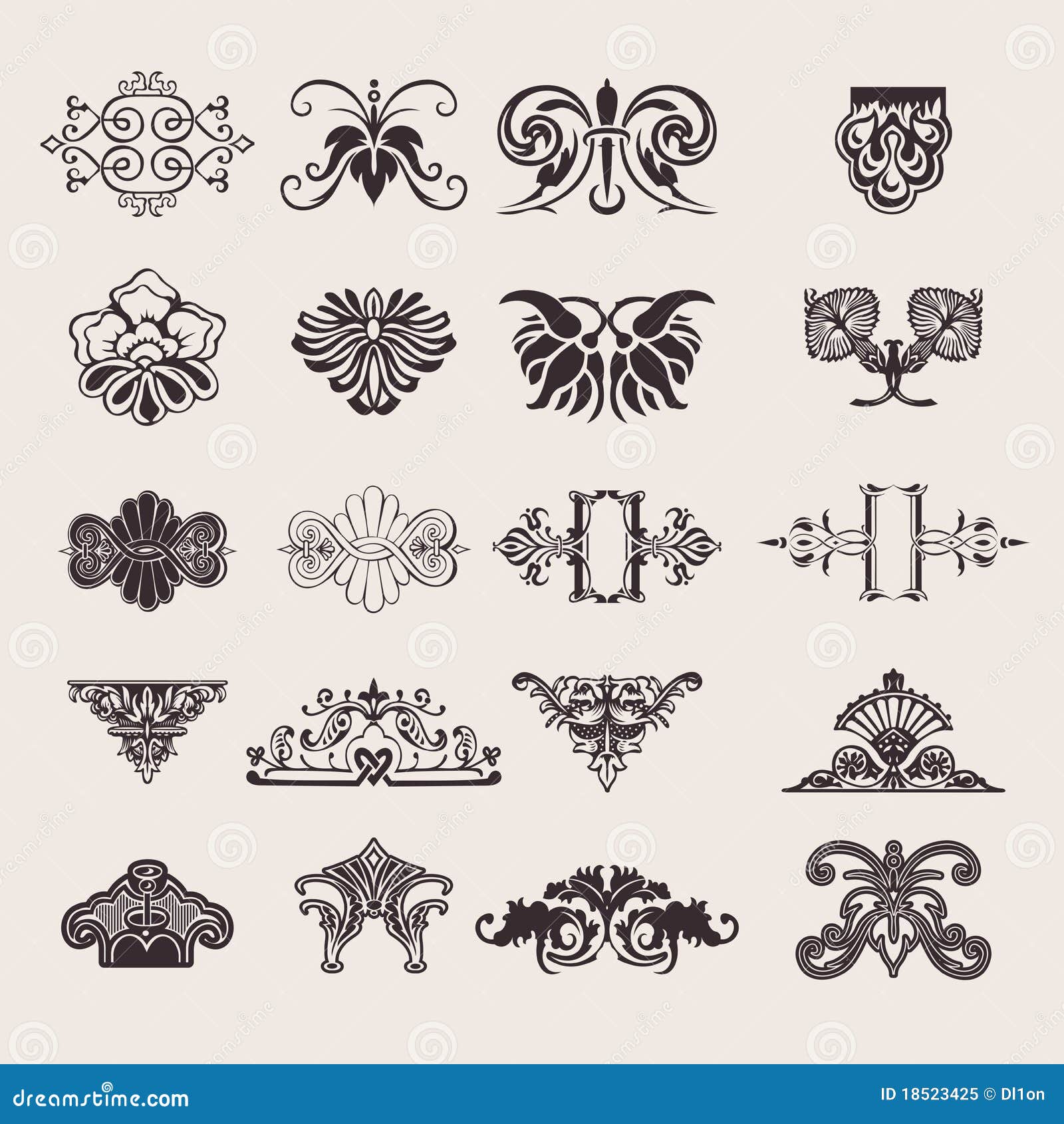 Set of 20 One Color Design Elements Stock Vector - Illustration of ...