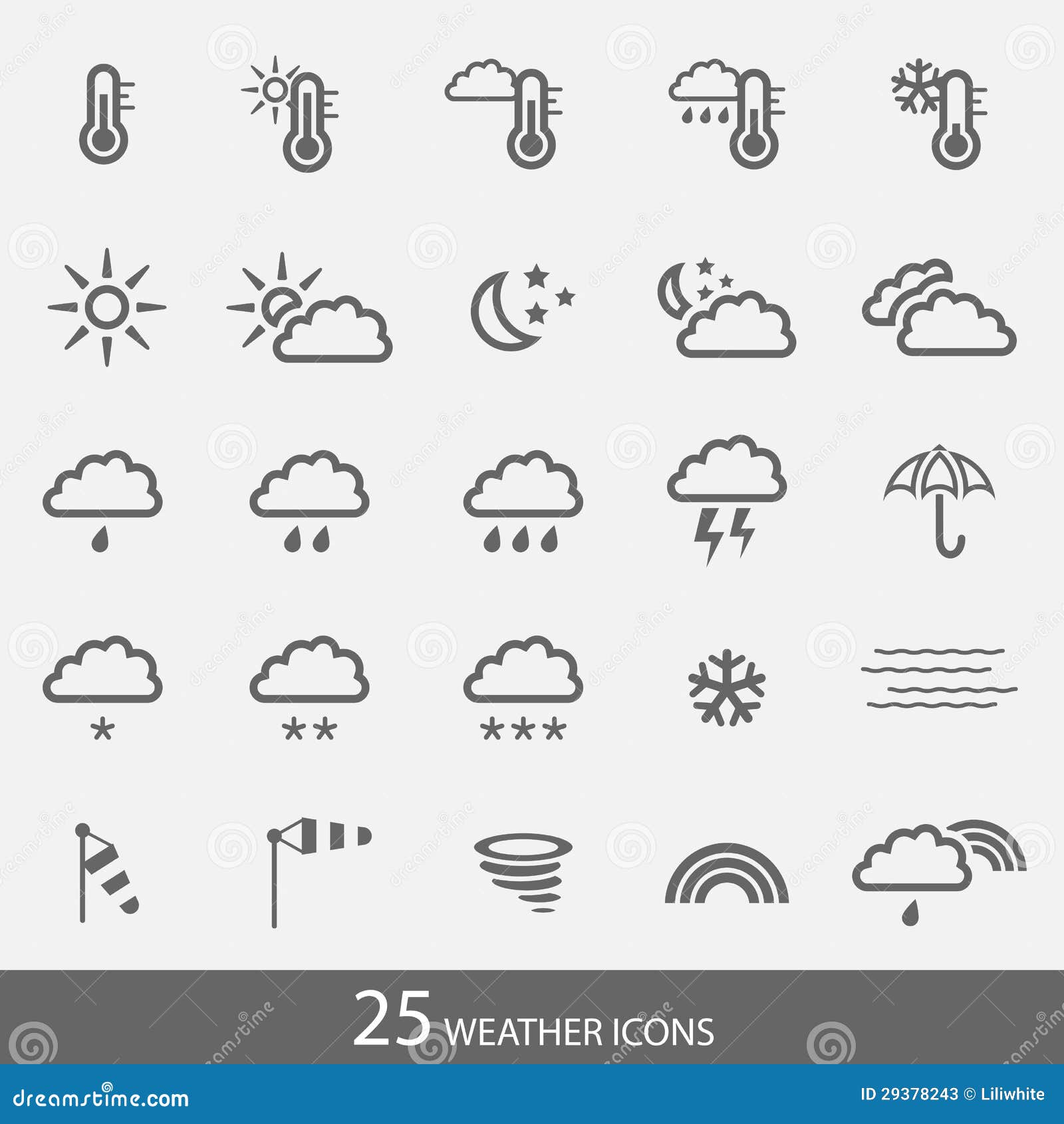 Set of 25 Weather Icons with Stroke. Simple Grey I Stock Vector ...