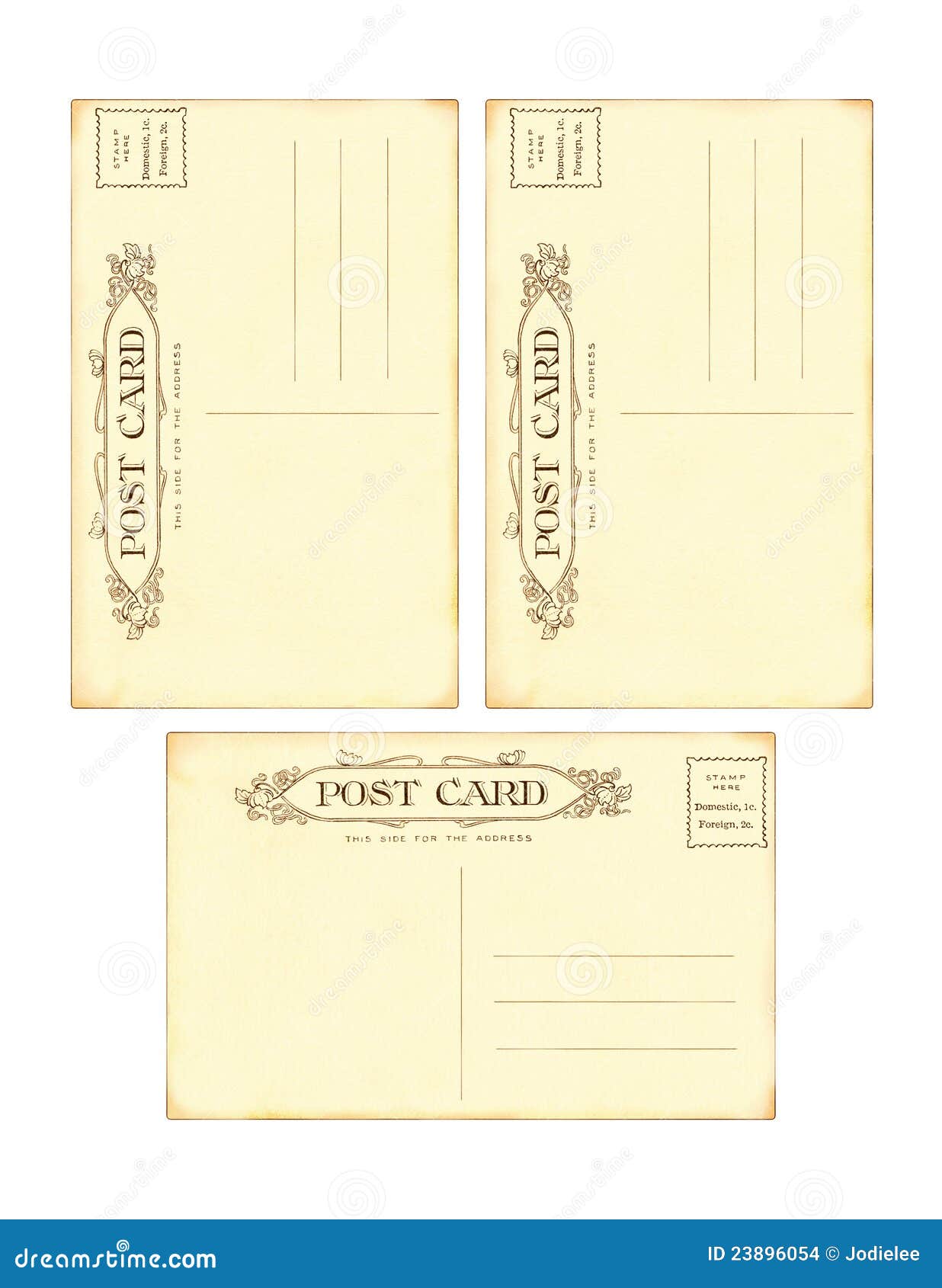 Set of 3 Antique Vintage Postcard Backs Stock Photo - Image of ...
