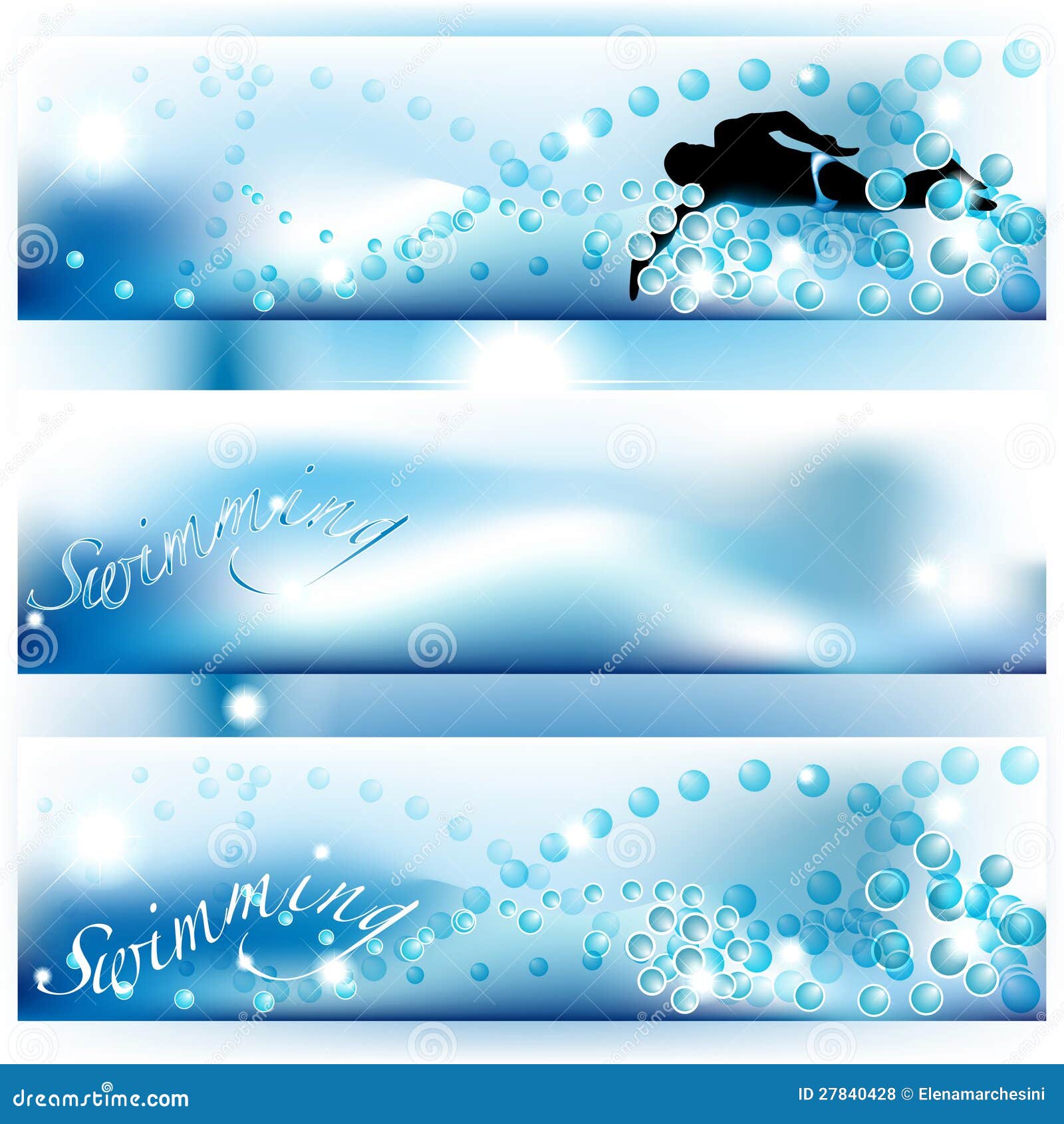 Set of 3 Swimming Banners with Shades of Blue Stock Illustration ...