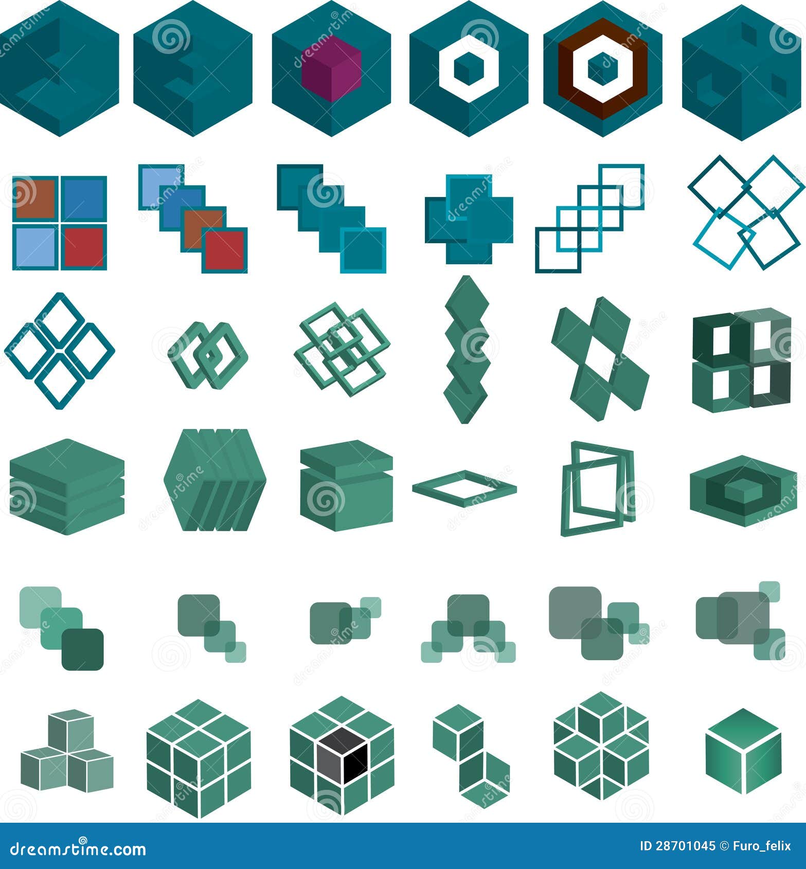 Set of 36 Cube and Square Pieces for Logo Stock Vector - Illustration ...