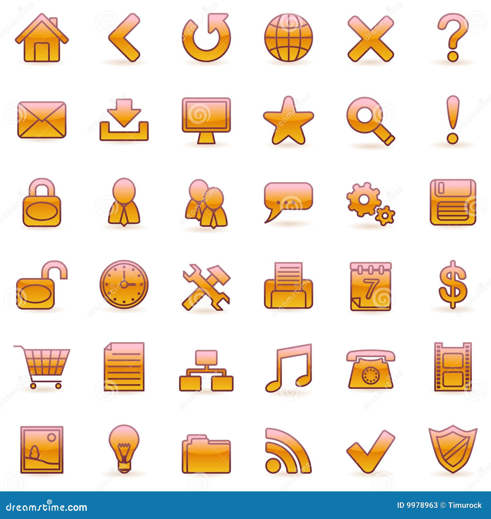 Set of 36 Orange Icons for Web. Stock Vector - Illustration of shopping ...