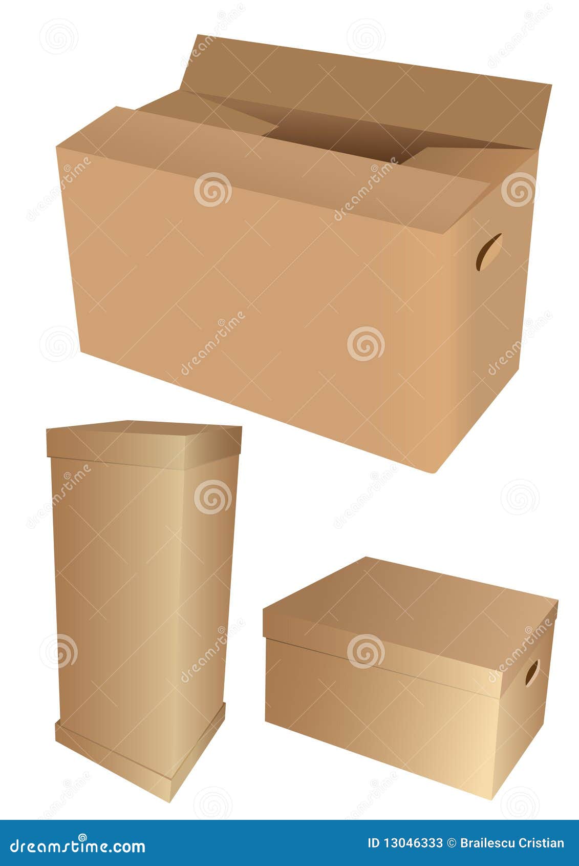 Set of 3d cardboard boxes stock vector. Illustration of icon - 13046333