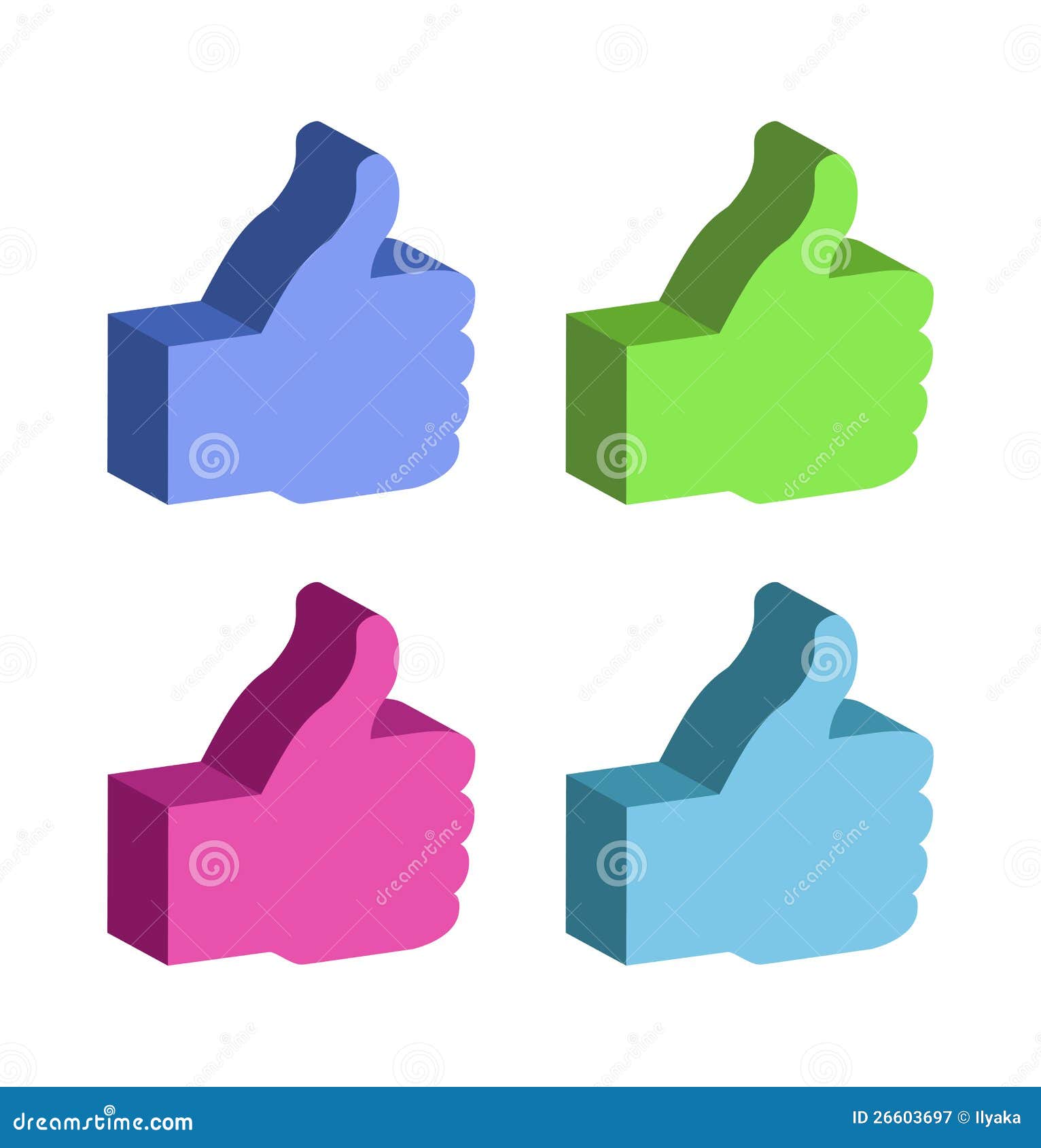 Set of 3d Colorful Thumb Up Stock Illustration - Illustration of ...