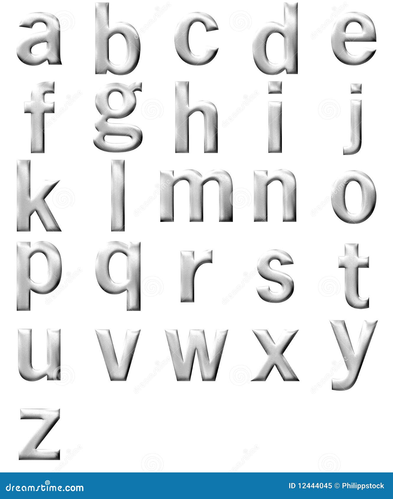 Set 3D Silver Small Capital Letter Isolated Stock Illustration ...