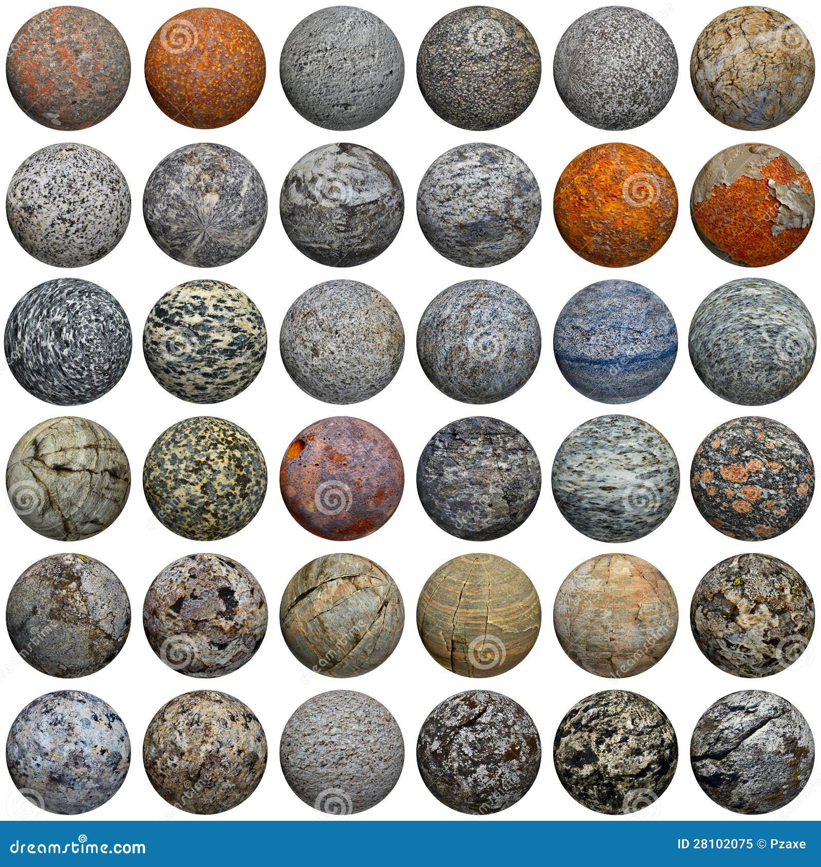 Set Of 3D Stone Balls On White - Seamless Texture Stock Image ...