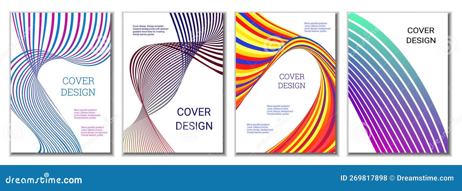 A Set of 4 Abstract Covers. Wavy Parallel Gradient Lines, Ribbons ...