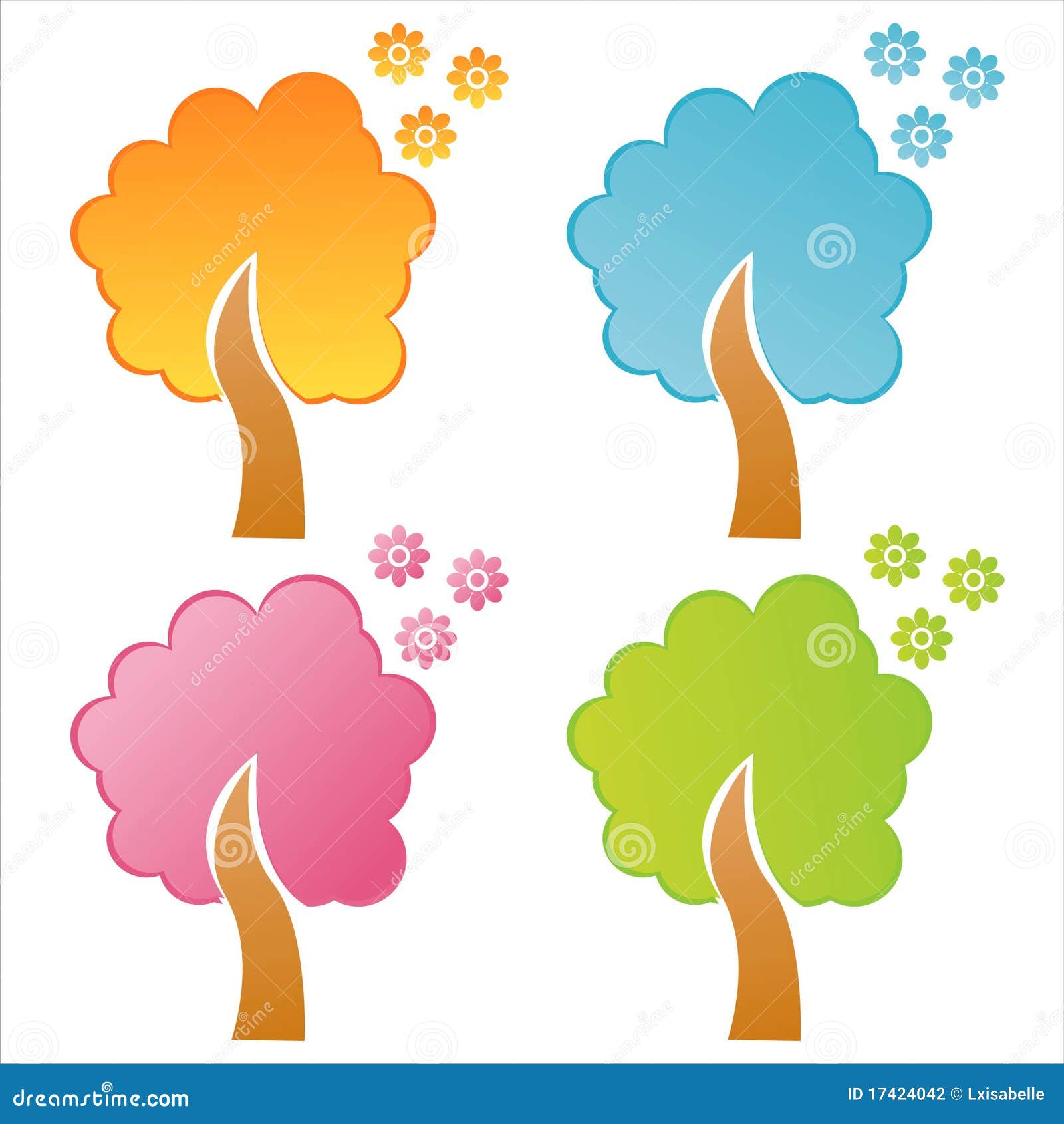 Set of 4 floral trees stock vector. Illustration of graphic - 17424042