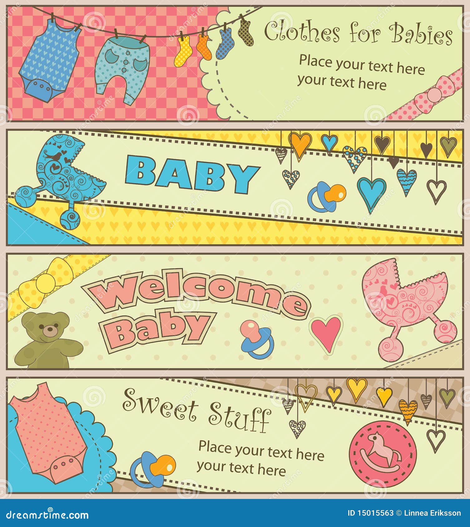 Set of 4 Horizontal Baby Themed Banners Stock Vector - Illustration of ...