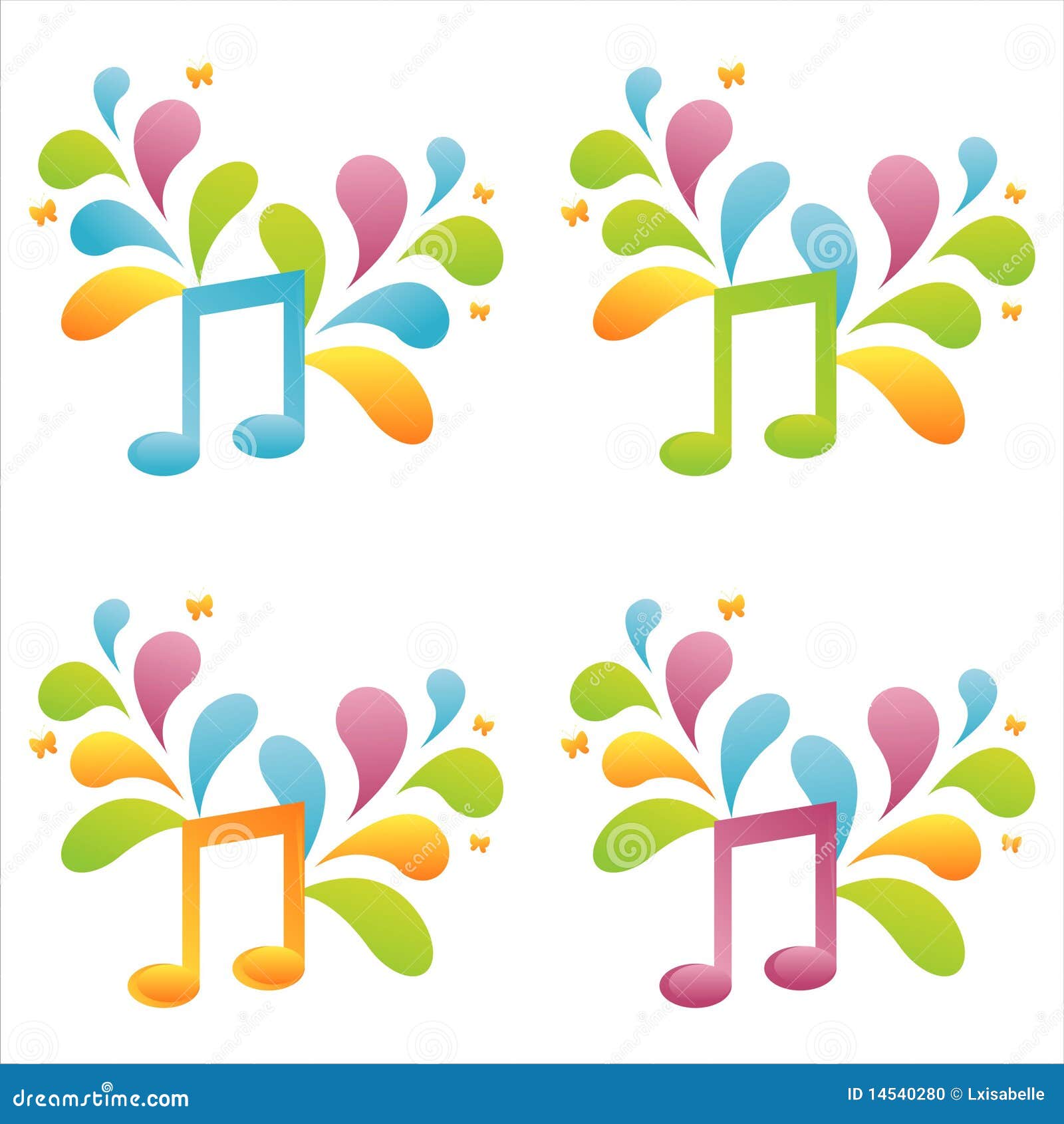 Set of 4 musical notes stock vector. Illustration of splash - 14540280