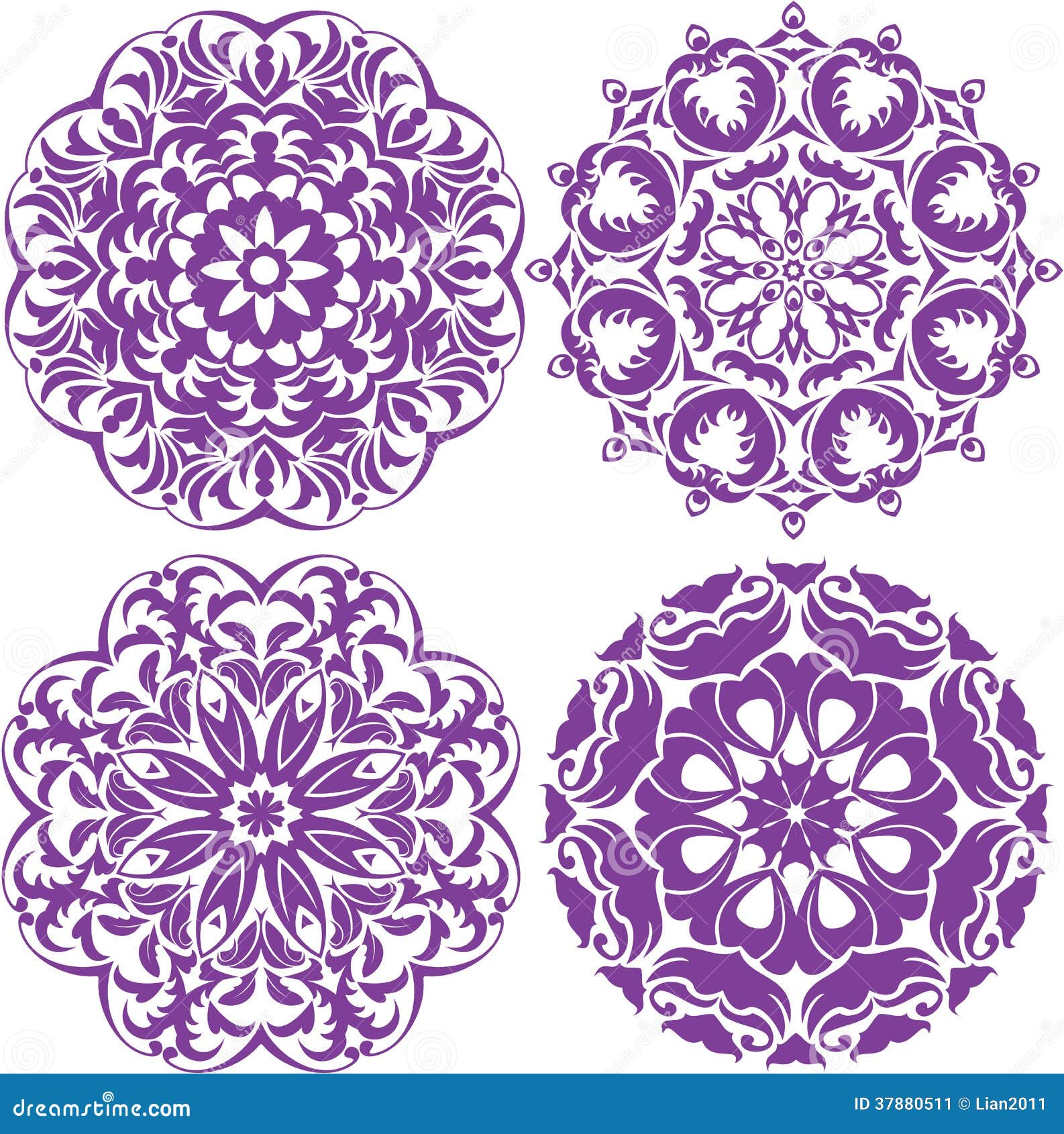 Set of 4 One Color Round Ornaments, Lace Floral Patterns Stock Vector ...