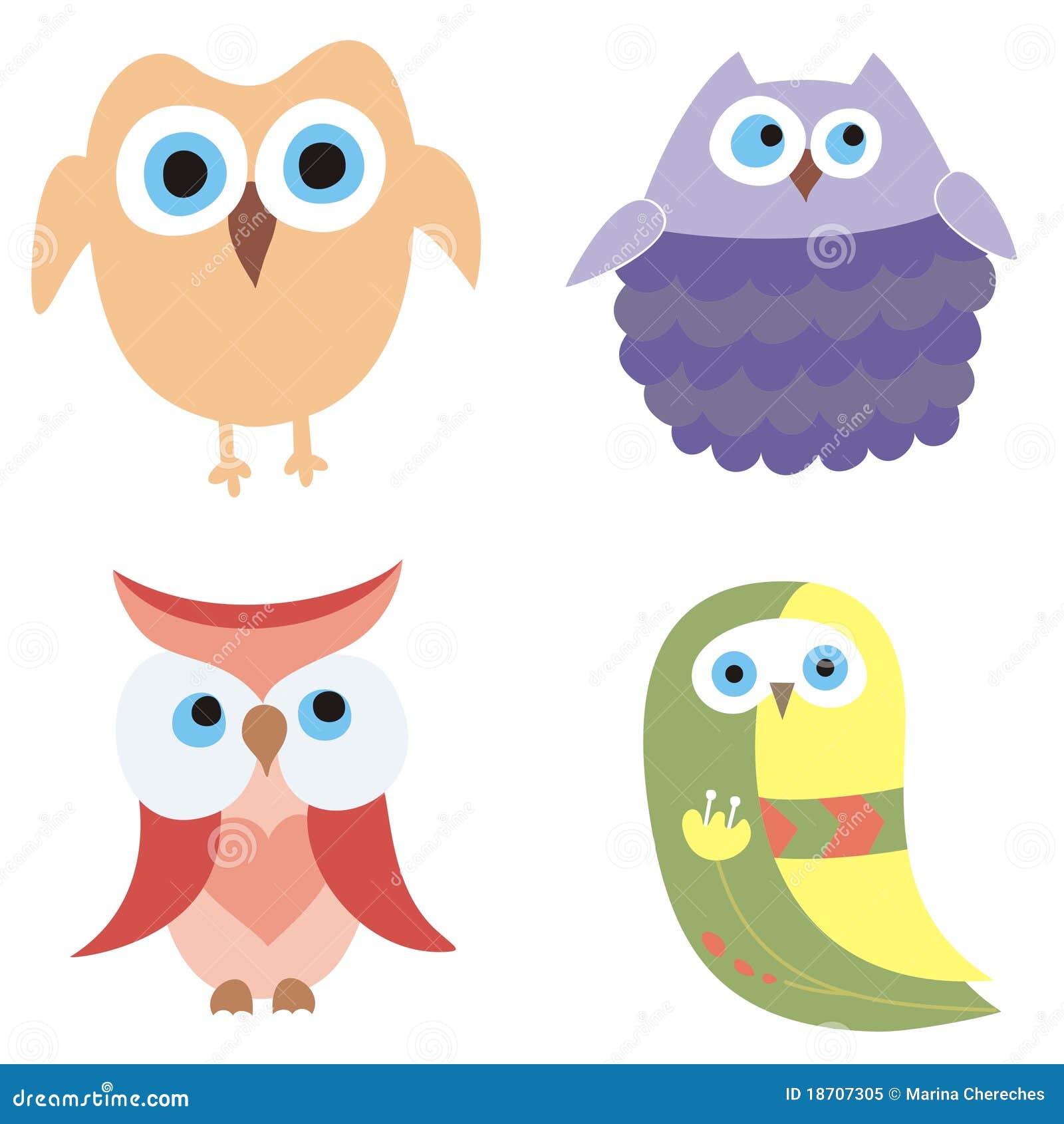 Set of 4 owls stock vector. Illustration of graphic, beautiful - 18707305