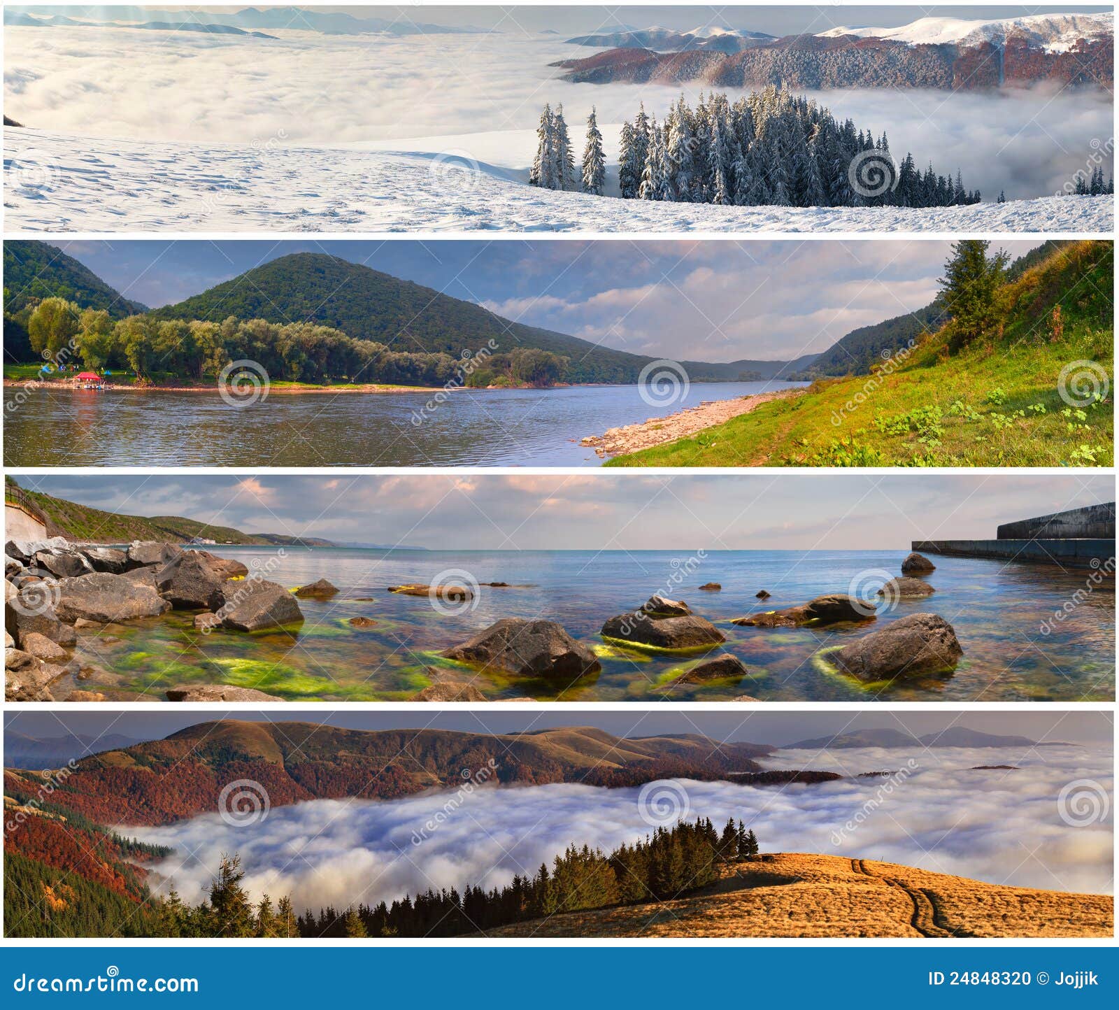 Set of the 4 Seasons Landscape Stock Photo - Image of floral, banner ...