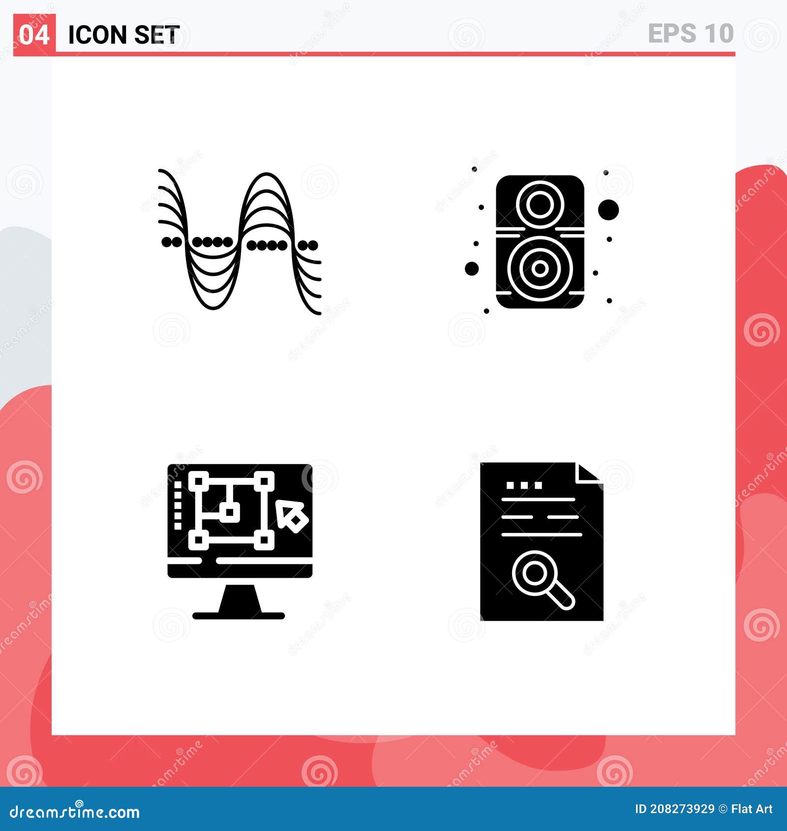 Set of 4 Vector Solid Glyphs on Grid for Frequency, Computer, Pressure ...