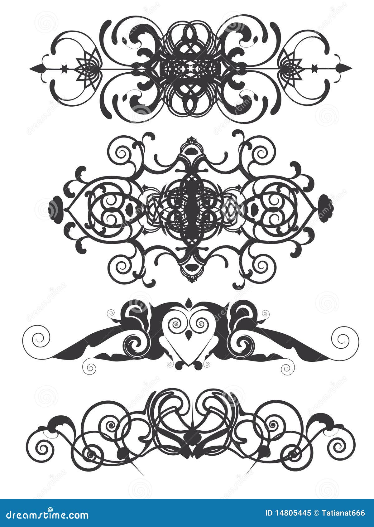 Set of 4 Vintage Decorative Headers Stock Illustration - Illustration ...