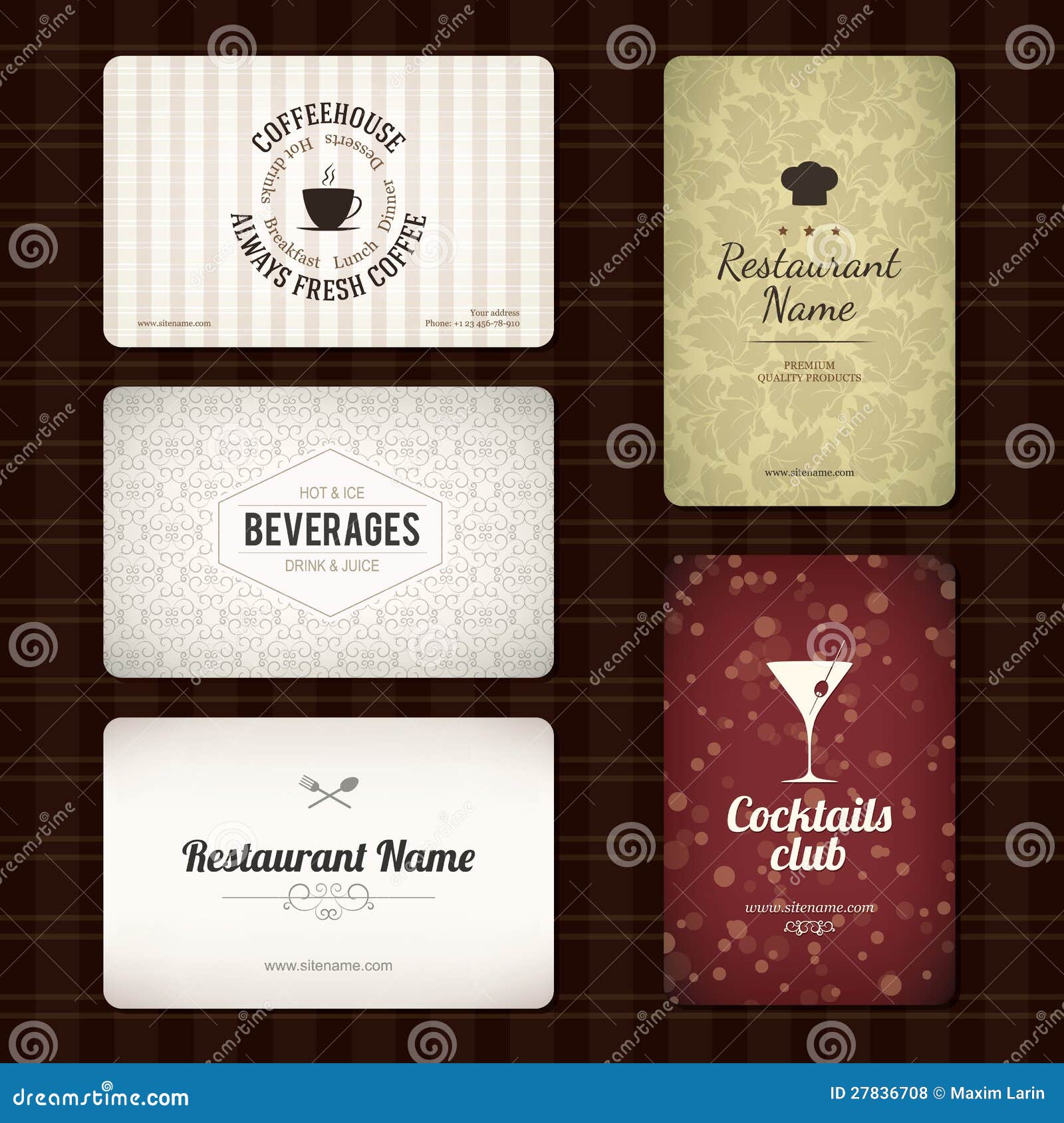 Set of 5 Detailed Business Cards Stock Vector - Illustration of brand ...