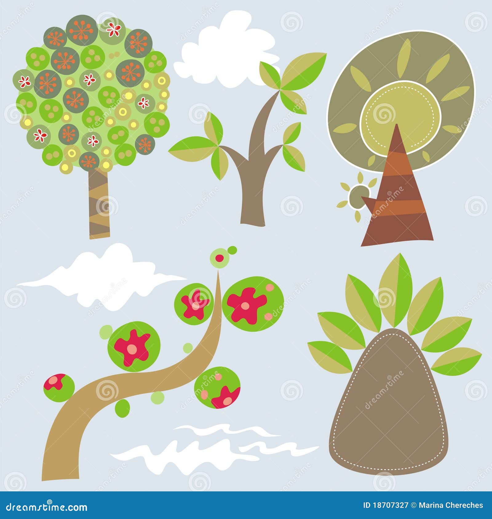 Set of 5 trees stock vector. Illustration of spring, leaf - 18707327