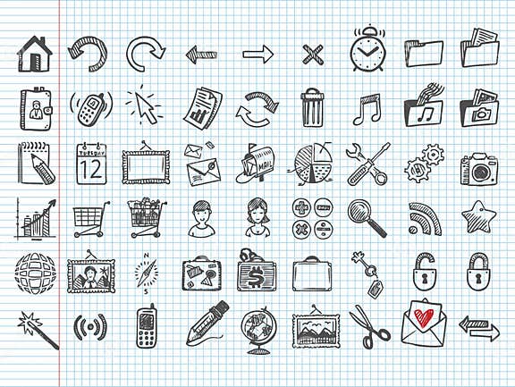 Set of 54 doodle icons stock vector. Illustration of home - 28706770