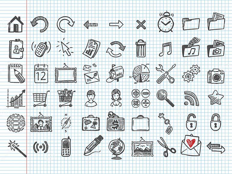 Set of 54 doodle icons stock vector. Illustration of home - 28706770